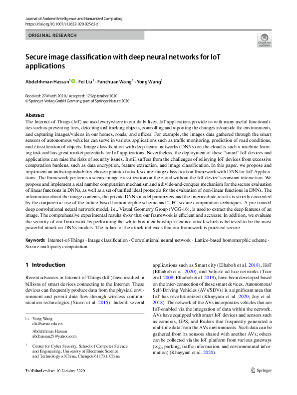 (PDF) Secure image classification with deep neural networks for IoT applications