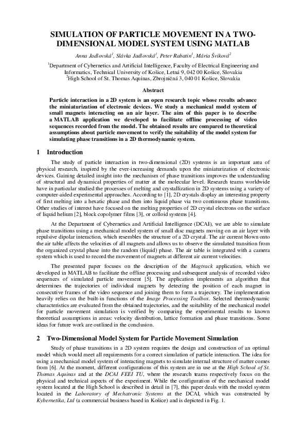 (PDF) Simulation of Particle Movement in a Two-Dimensional Model System ...