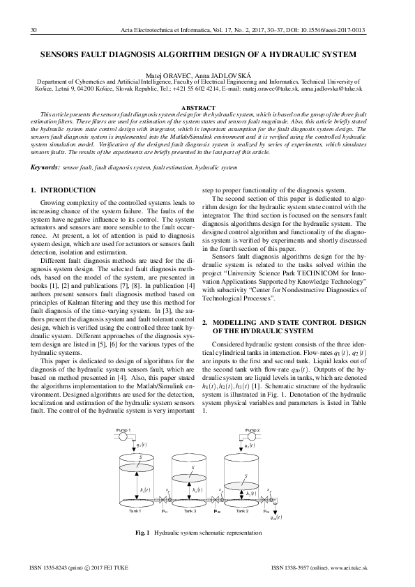 (PDF) Sensors Fault Diagnosis Algorithm Design of a Hydraulic System