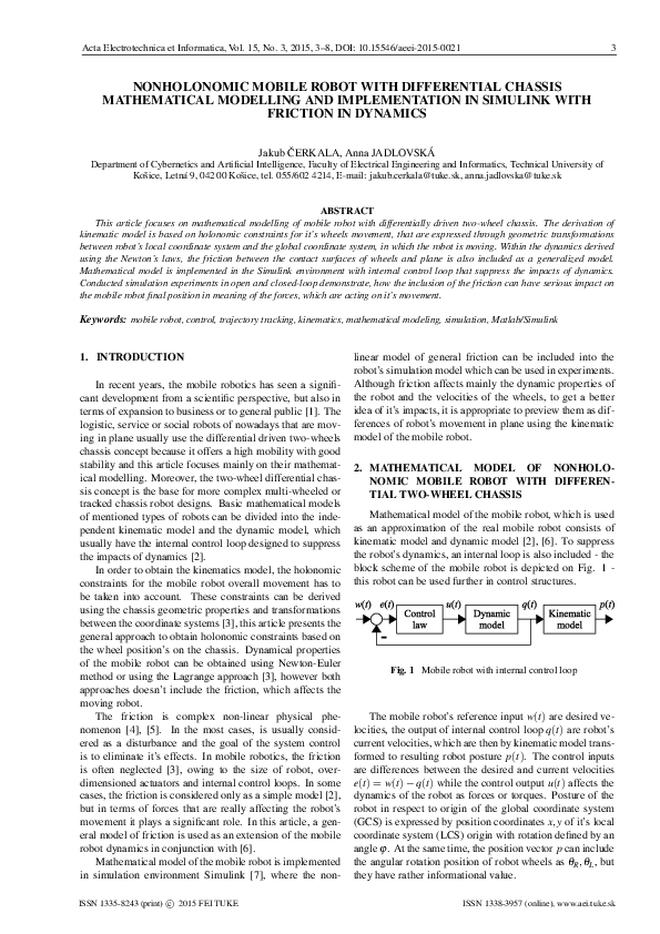 (PDF) Nonholonomic Mobile Robot with Differential Chassis Mathematical Modelling and ...