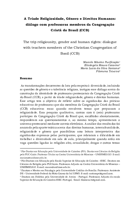 (PDF) A Tríade Religiosidade, Gênero e Direitos Humanos: diálogo com ...