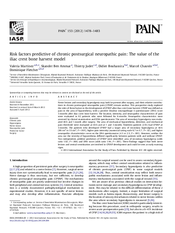 (PDF) Risk factors predictive of chronic postsurgical neuropathic pain ...