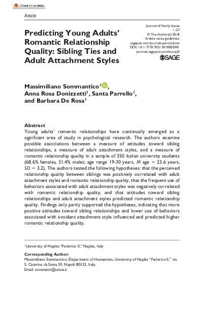Pdf Predicting Young Adults Romantic Relationship Quality Sibling