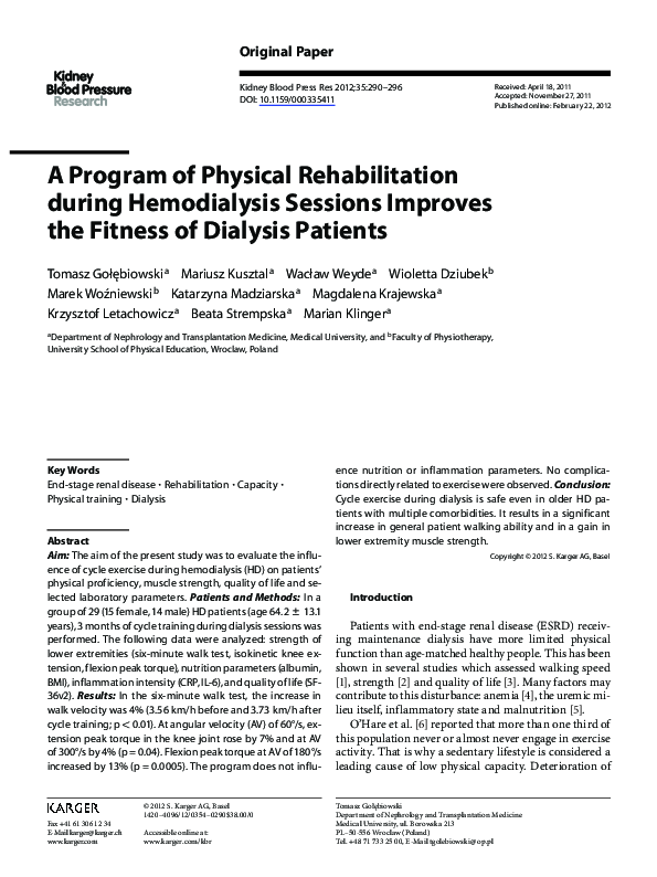 (PDF) A Program of Physical Rehabilitation during Hemodialysis Sessions ...