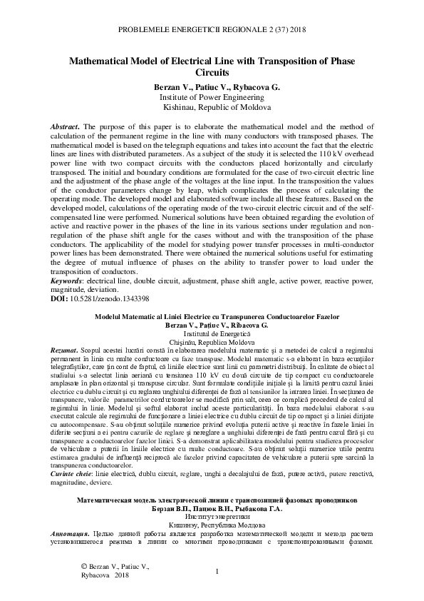 (PDF) Mathematical Model Of Electrical Line With Transposition Of Phase ...