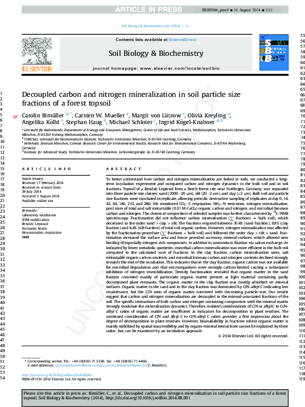 (PDF) Decoupled carbon and nitrogen mineralization in soil particle size fractions of a forest ...