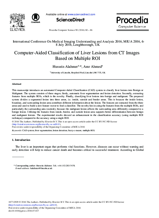 (PDF) Computer-aided Classification of Liver Lesions from CT Images ...