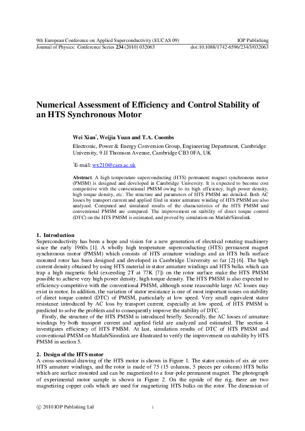(PDF) Numerical assessment of efficiency and control stability of an HTS synchronous motor