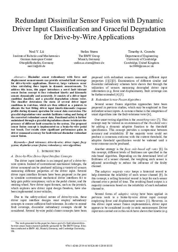 (PDF) Redundant Dissimilar Sensor Fusion with Dynamic Driver Input Classification and Graceful ...