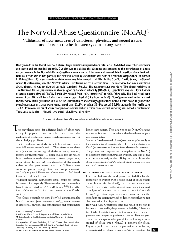 (PDF) The NorVold Abuse Questionnaire (NorAQ): Validation of new ...