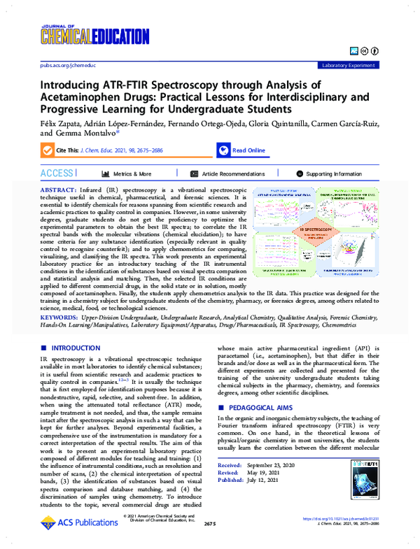 (PDF) Introducing ATR-FTIR Spectroscopy through Analysis of Acetaminophen Drugs: Practical ...