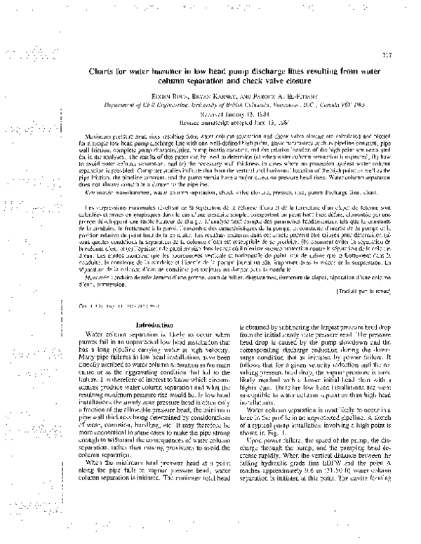 (PDF) Charts for water hammer in low head pump discharge lines ...
