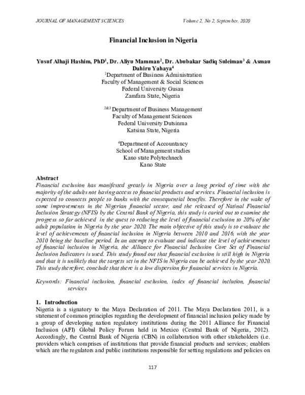 (PDF) Financial Inclusion in Nigeria