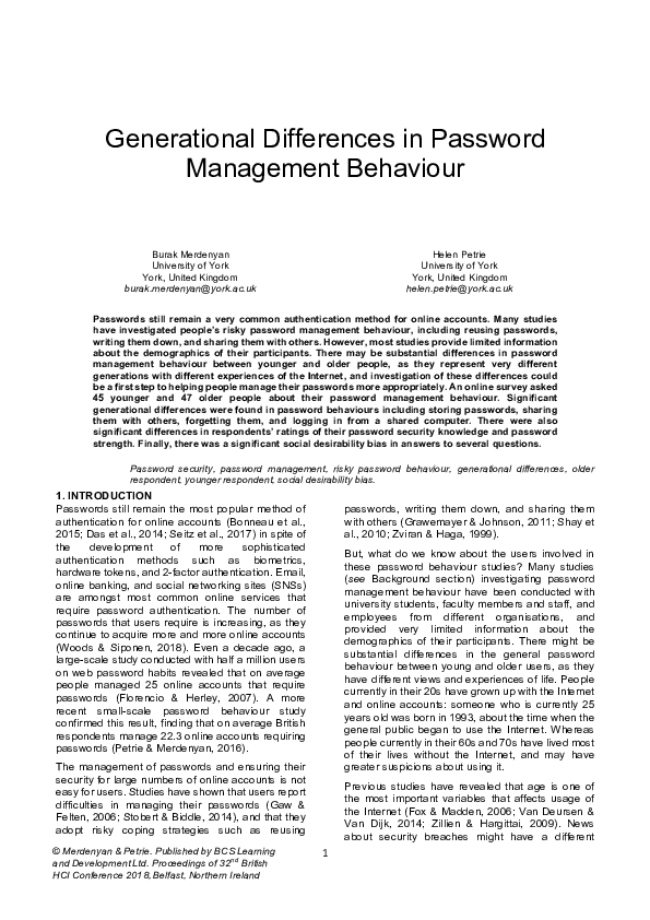 (PDF) Generational Differences in Password Management Behaviour
