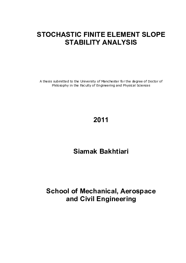 (PDF) Stochastic finite element slope stability analysis
