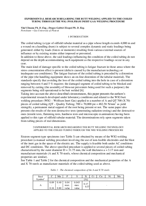 (PDF) Experimental Research Regarding the Butt Welding Applied to the ...