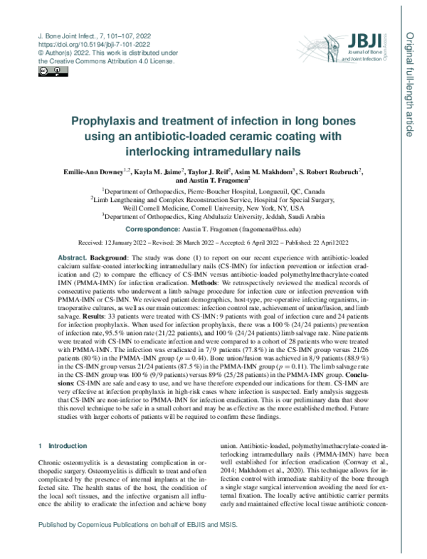 (PDF) Prophylaxis and treatment of infection in long bones using an antibiotic-loaded ceramic ...