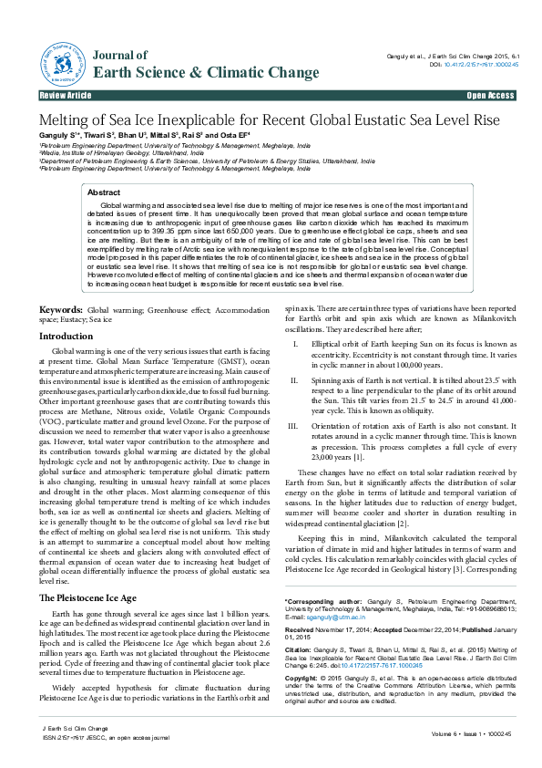 (PDF) Melting of Sea Ice Inexplicable for Recent Global Eustatic Sea ...