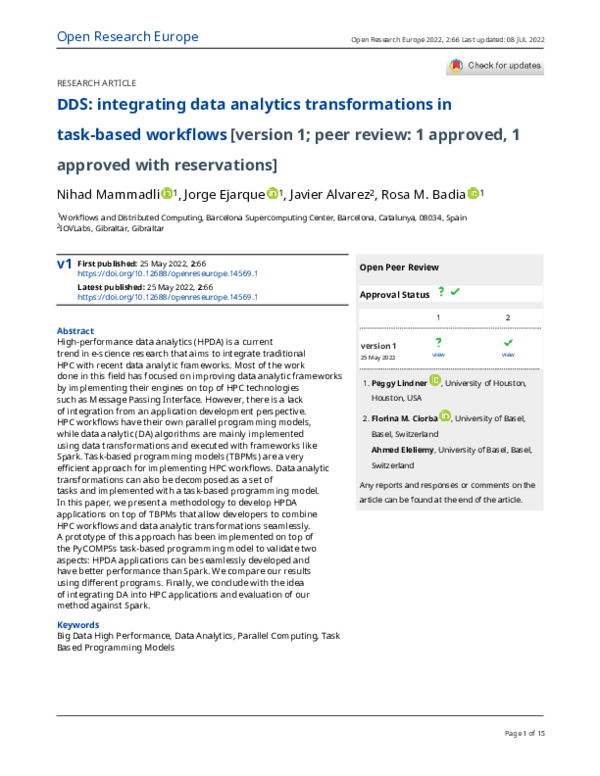 (PDF) DDS: integrating data analytics transformations in task-based workflows