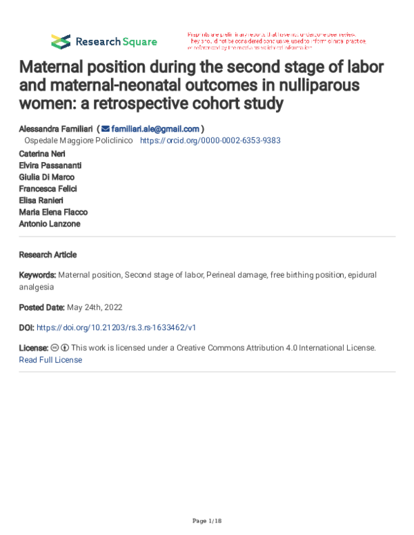 (PDF) Maternal position during the second stage of labor and maternal ...