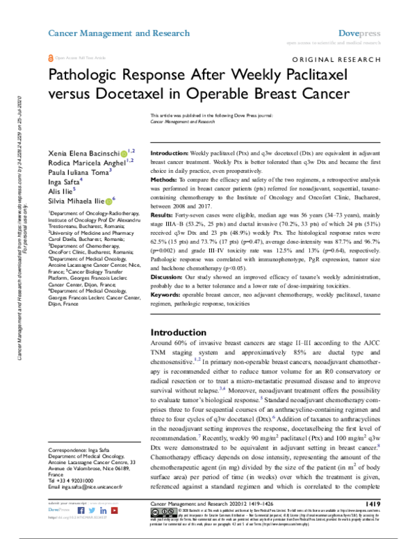 (PDF) Pathologic Response After Weekly Paclitaxel versus Docetaxel in ...
