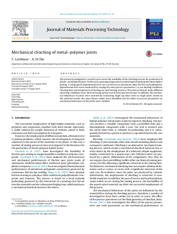 (PDF) Mechanical clinching of metal–polymer joints