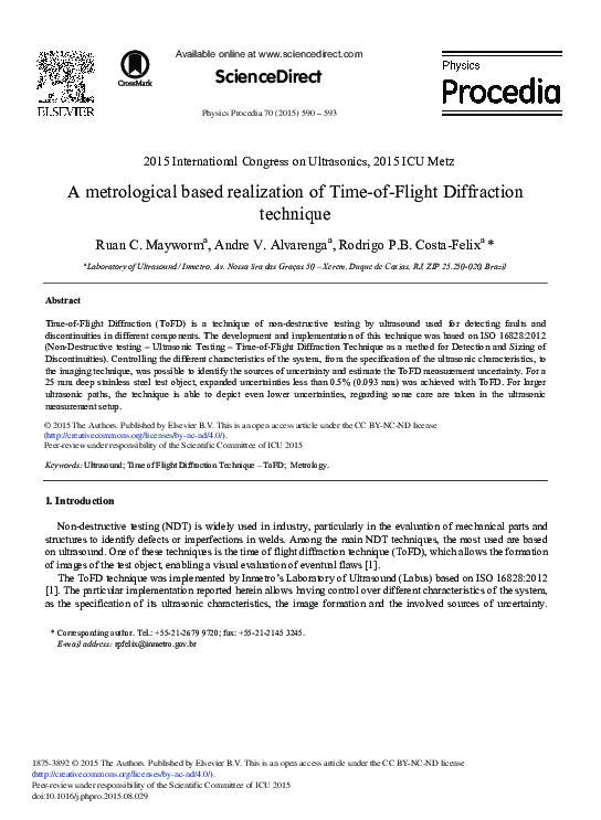 (PDF) A Metrological Based Realization of Time-of-Flight Diffraction ...