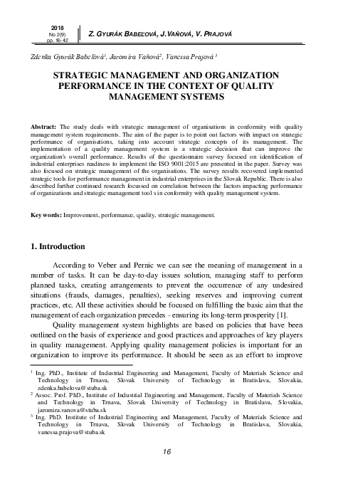 (PDF) Strategic Management and Organization Performance in the Context ...