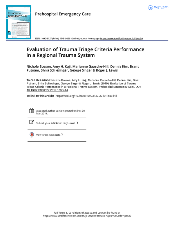 (PDF) Evaluation of Trauma Triage Criteria Performance in a Regional ...