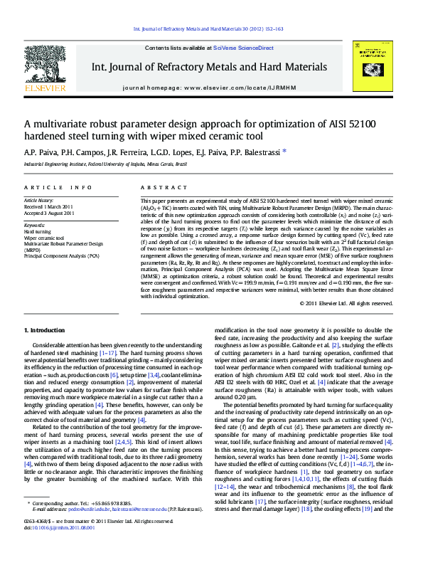 (PDF) A multivariate robust parameter design approach for optimization of AISI 52100 hardened ...
