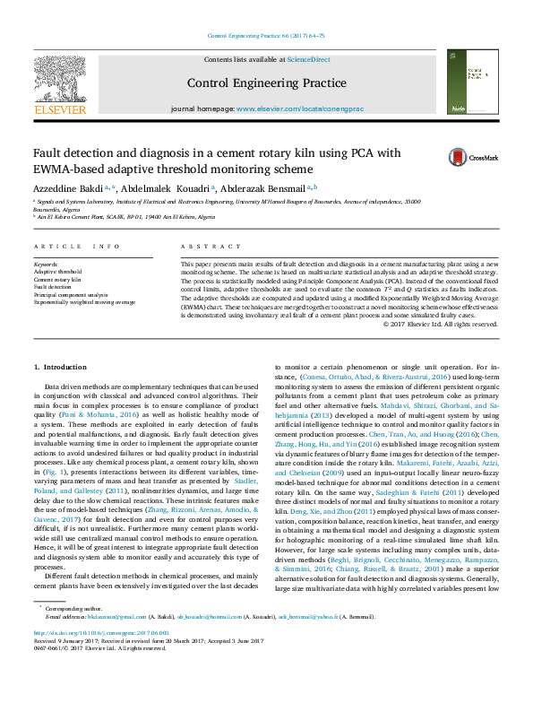 (PDF) Fault detection and diagnosis in a cement rotary kiln using PCA with EWMA-based adaptive ...