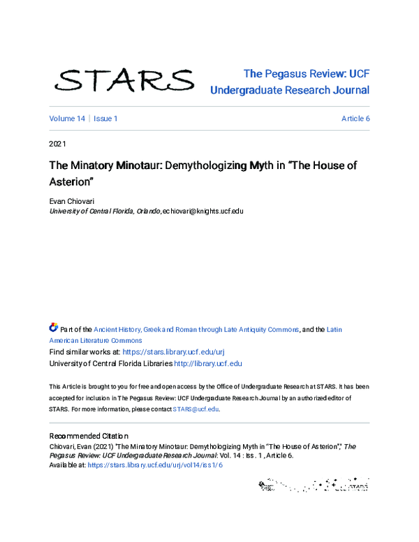 (PDF) The Minatory Minotaur: Demythologizing Myth in “The House of ...