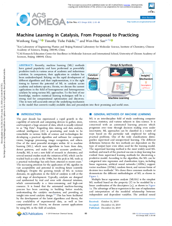 (PDF) Machine Learning in Catalysis, From Proposal to Practicing