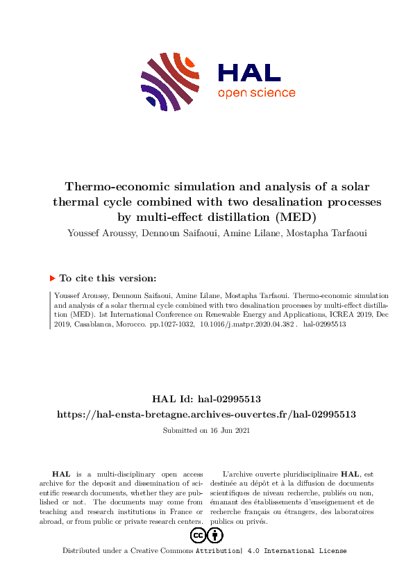 (PDF) Thermo-economic simulation and analysis of a solar thermal cycle combined with two ...