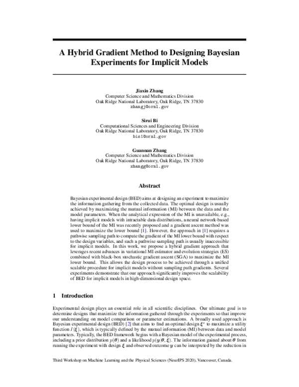 (PDF) A Hybrid Gradient Method to Designing Bayesian Experiments for Implicit Models