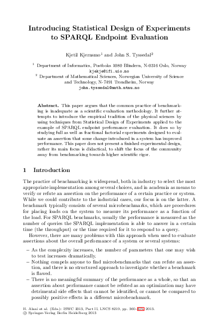 (PDF) Introducing Statistical Design of Experiments to SPARQL Endpoint Evaluation