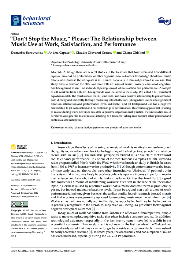 (PDF) "Don't Stop the Music," Please: The Relationship between Music ...