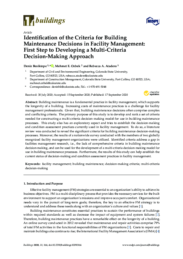 (PDF) Identification of the Criteria for Building Maintenance Decisions in Facility Management ...