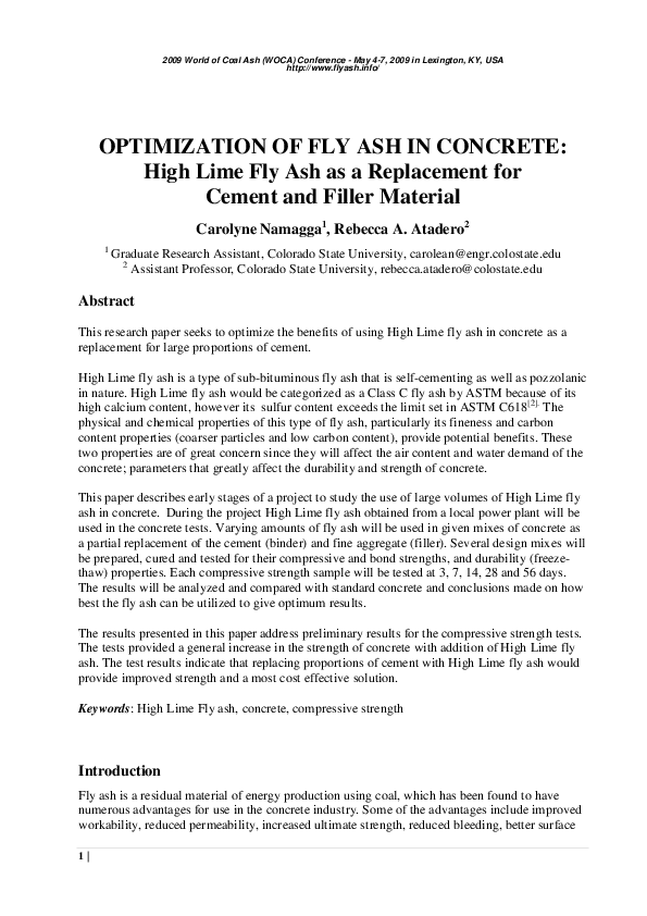 (PDF) OPTIMIZATION OF FLY ASH IN CONCRETE : High Lime Fly Ash as a ...
