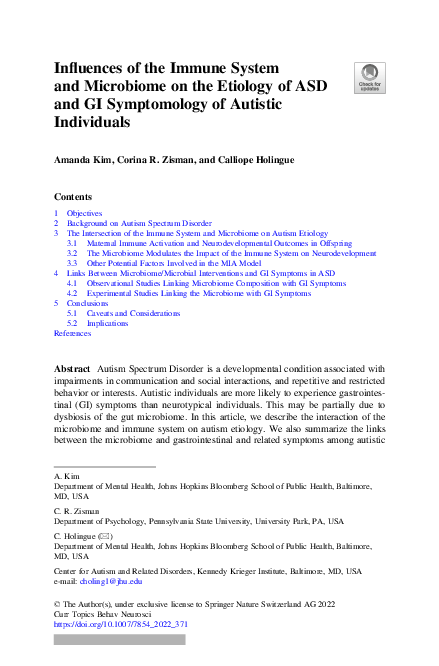 (PDF) Influences of the Immune System and Microbiome on the Etiology of ...