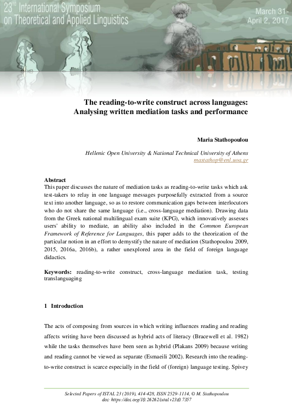 (PDF) The reading-to-write construct across languages: Analysing ...