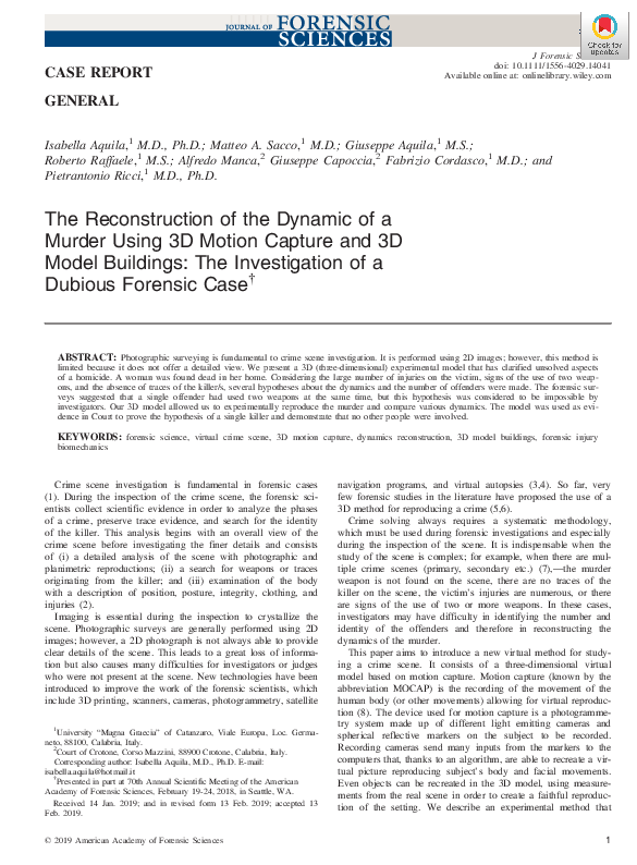 (PDF) The Reconstruction of the Dynamic of a Murder Using 3D Motion ...