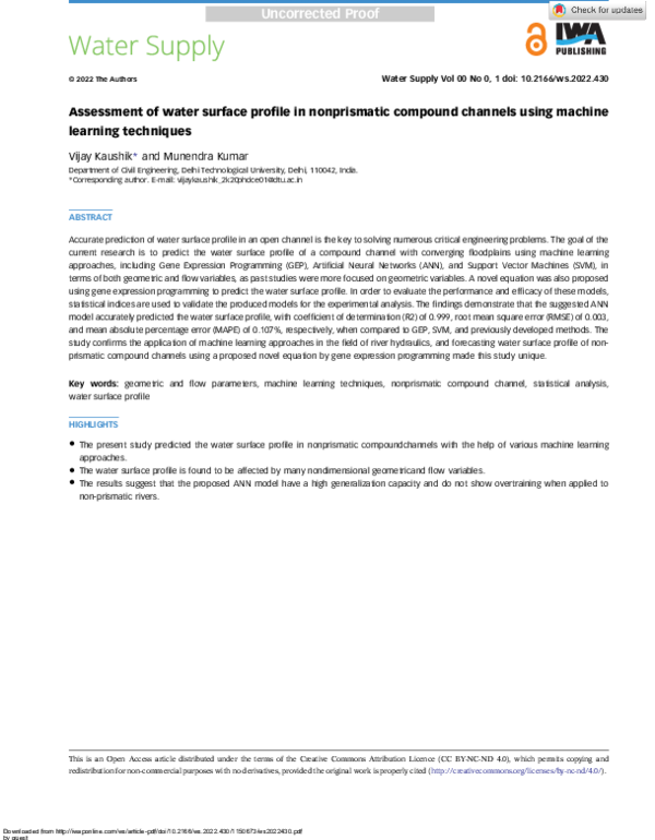 (PDF) Assessment of water surface profile in nonprismatic compound ...