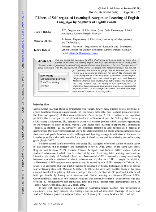 (PDF) Effects of Self-regulated Learning Strategies on Learning of English Language by Students ...