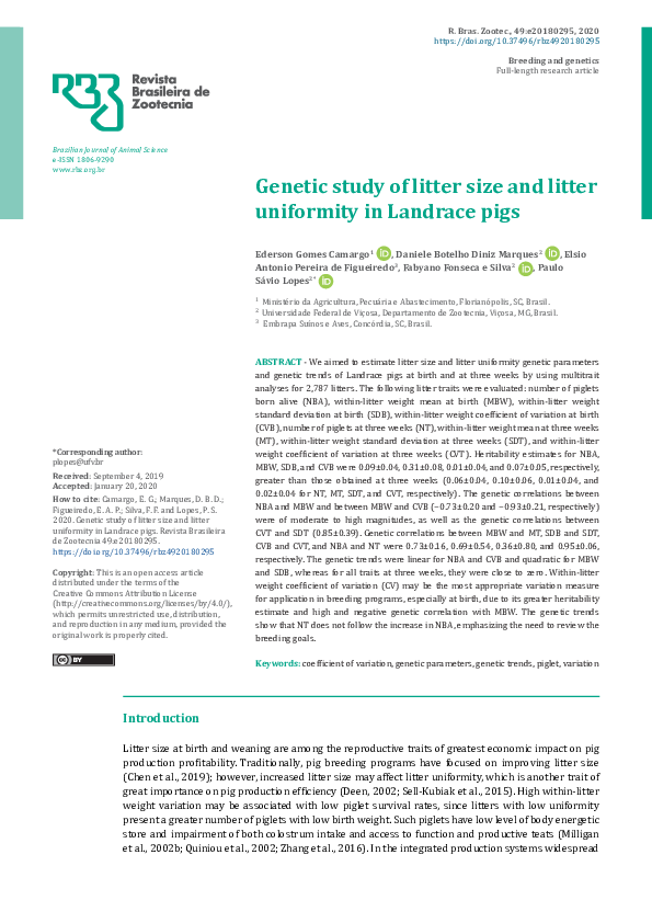 (PDF) Genetic study of litter size and litter uniformity in Landrace pigs