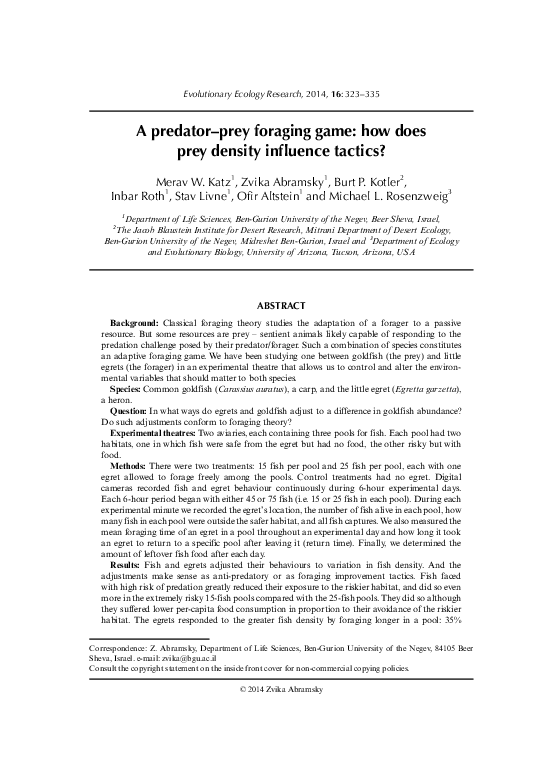 (PDF) A predator–prey foraging game: how does prey density influence ...