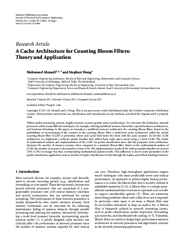 (PDF) A Cache Architecture for Counting Bloom Filters: Theory and ...