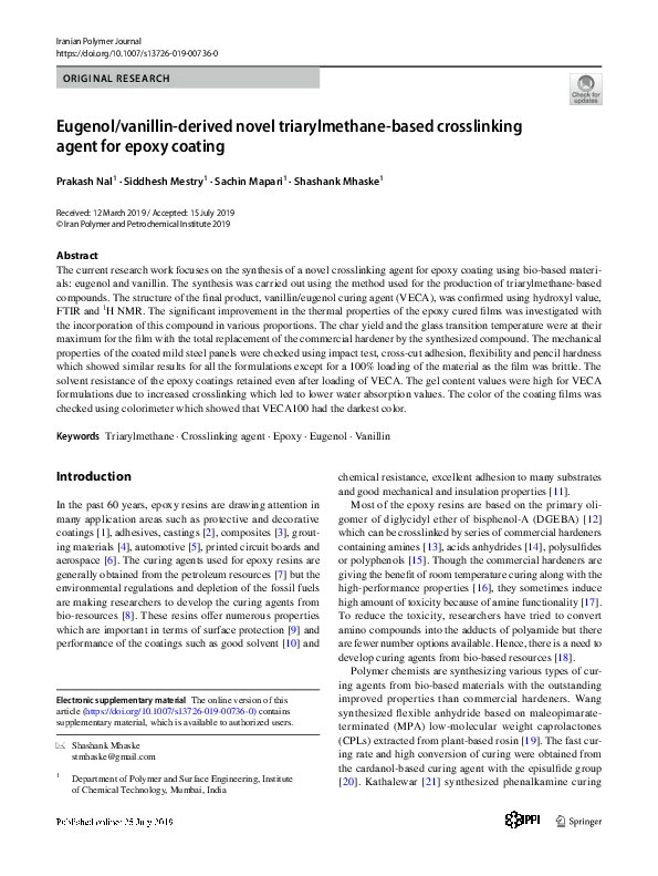 (PDF) Eugenol/vanillin-derived novel triarylmethane-based crosslinking ...