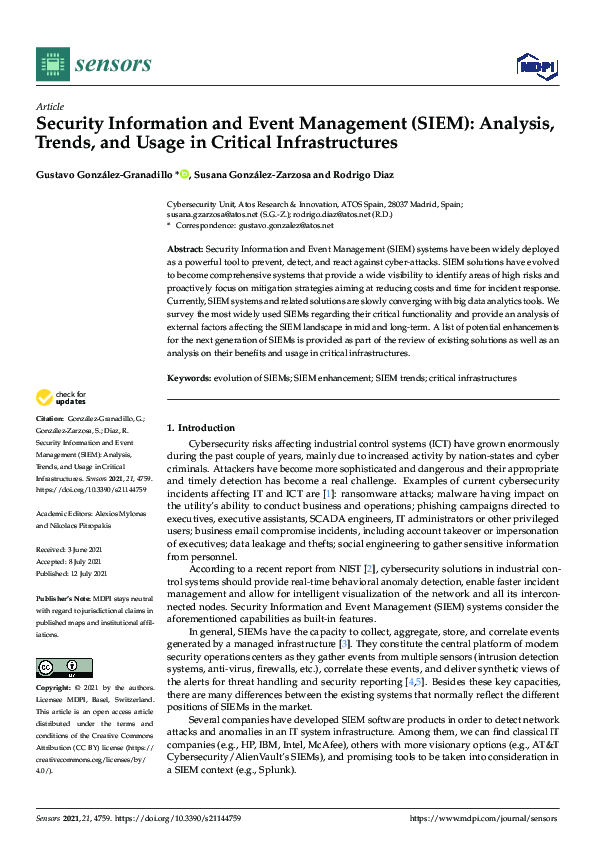 (PDF) Security Information and Event Management (SIEM): Analysis, Trends, and Usage in Critical ...