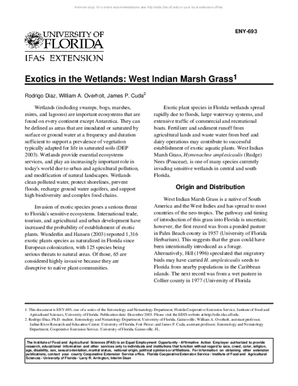 Pdf Exotics In The Wetlands West Indian Marsh Grass